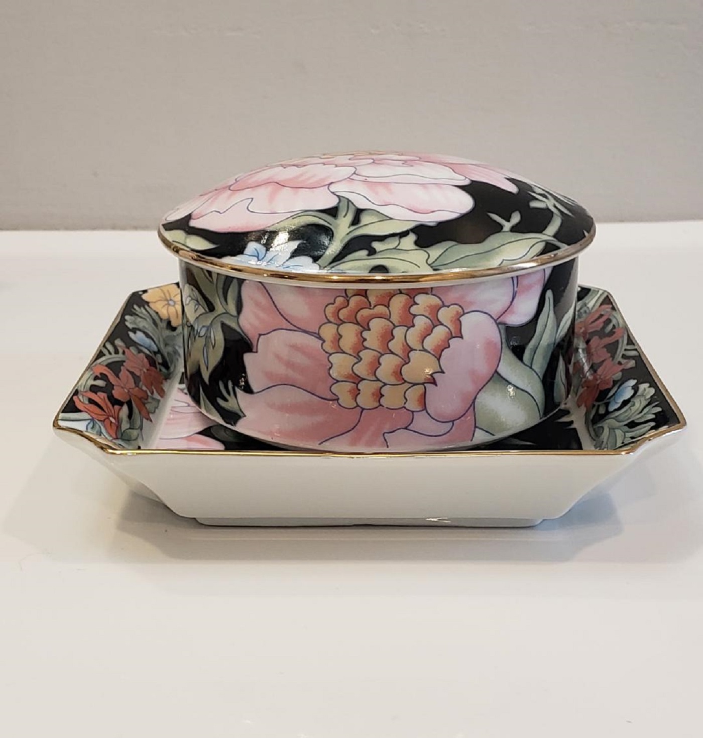 VTG Porcelain Jewelry Dish/Trinket Box with Under Plate -Made in Japan ...