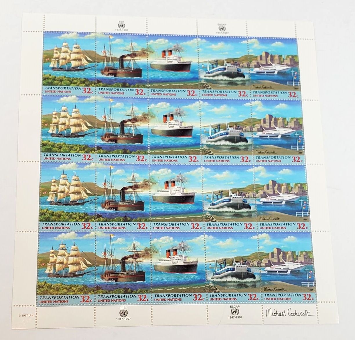 1947 - 1997 Block of 20 UN Transportation Stamps Mint | Property Room