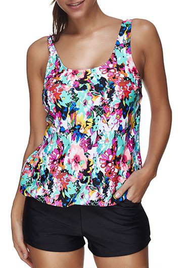 Printed Open Back Padded Tankini Set M | Property Room