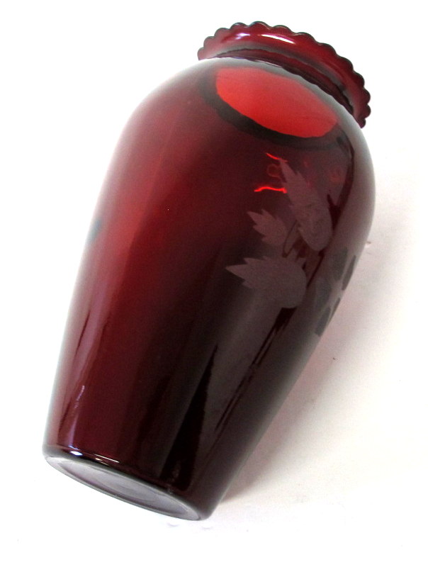 Vintage Ruby Red Vase with Sand Blasted Design | Property Room