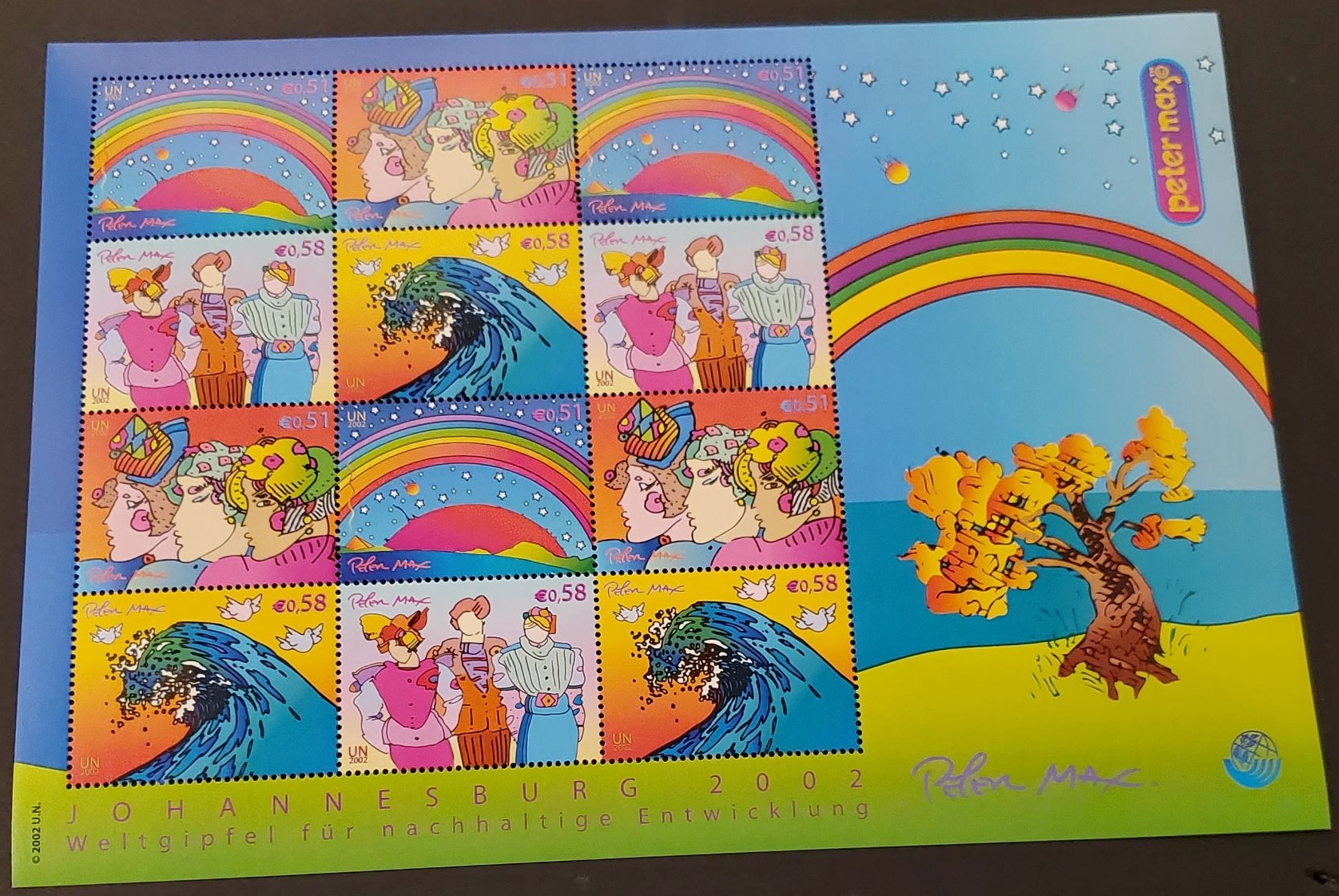 Peter Max United Nations 2002 Johannesburg Block of 12 Stamps ...