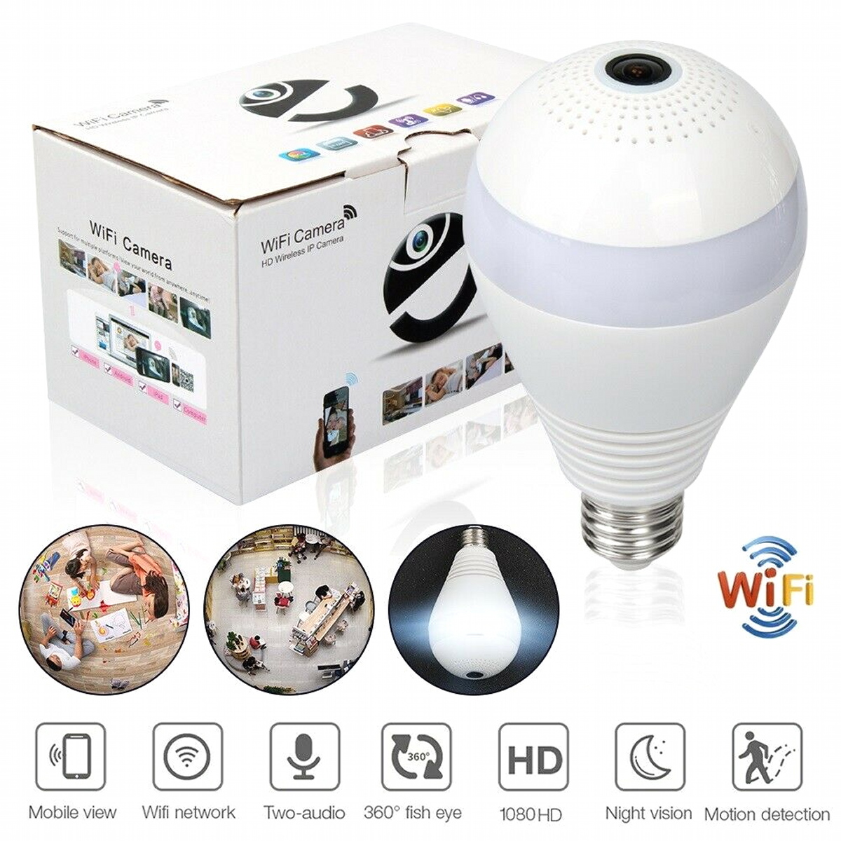 1080P HD 360° Panoramic Hidden WIFI IP Camera Light Bulb | Property Room