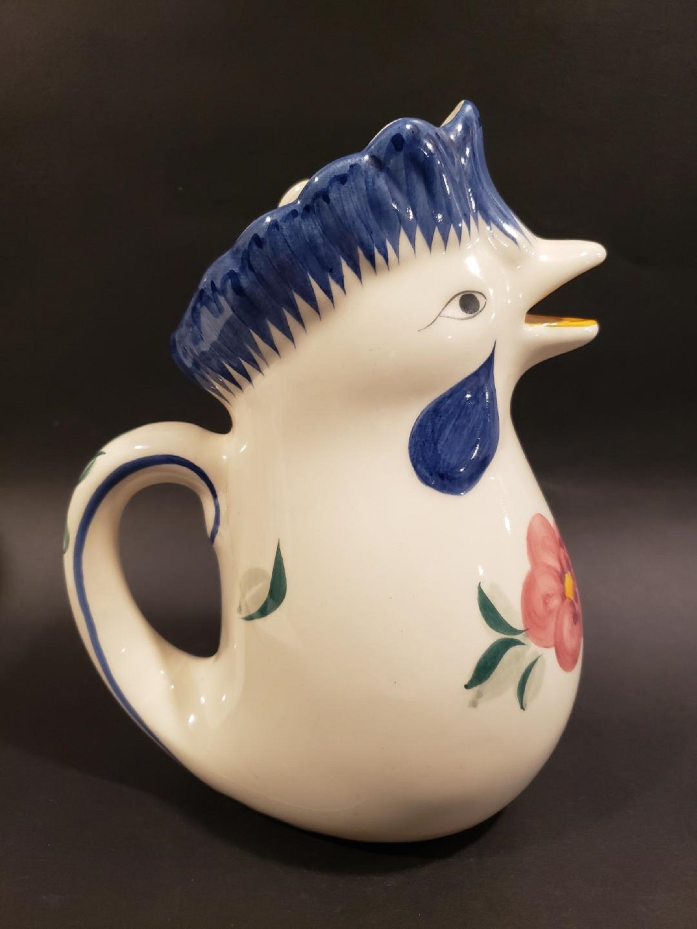 VTG Hand Painted Floral Ceramic Chicken Rooster Pitcher/Vase 9" Tall ...