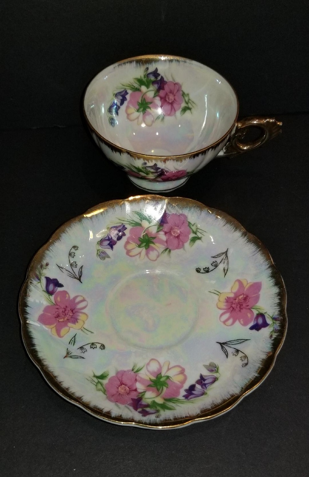 Vintage Fine Bone China Iridescent Teacup and Saucer Set - Made in ...