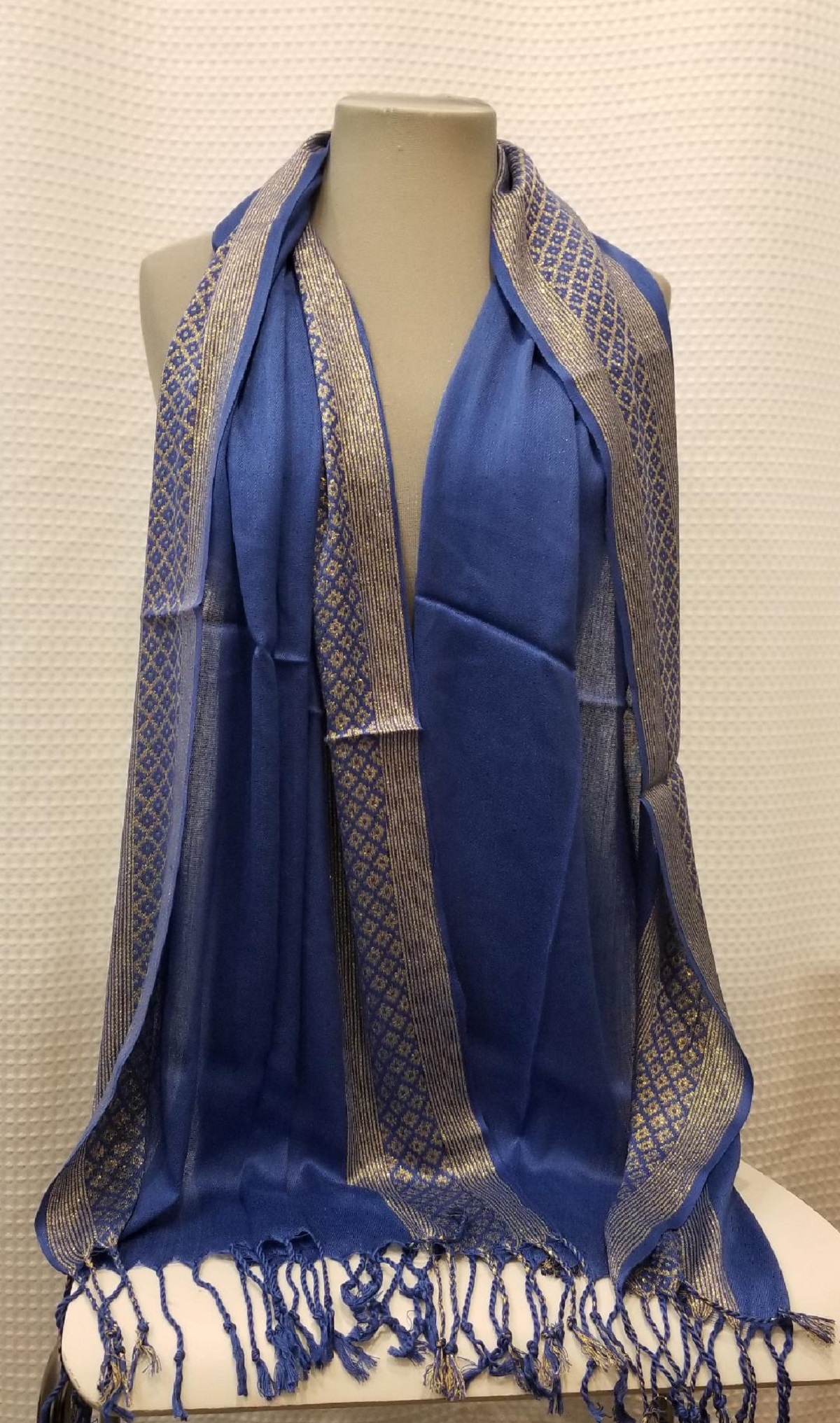 Women's Blue and Gold Tassel Scraf | Property Room