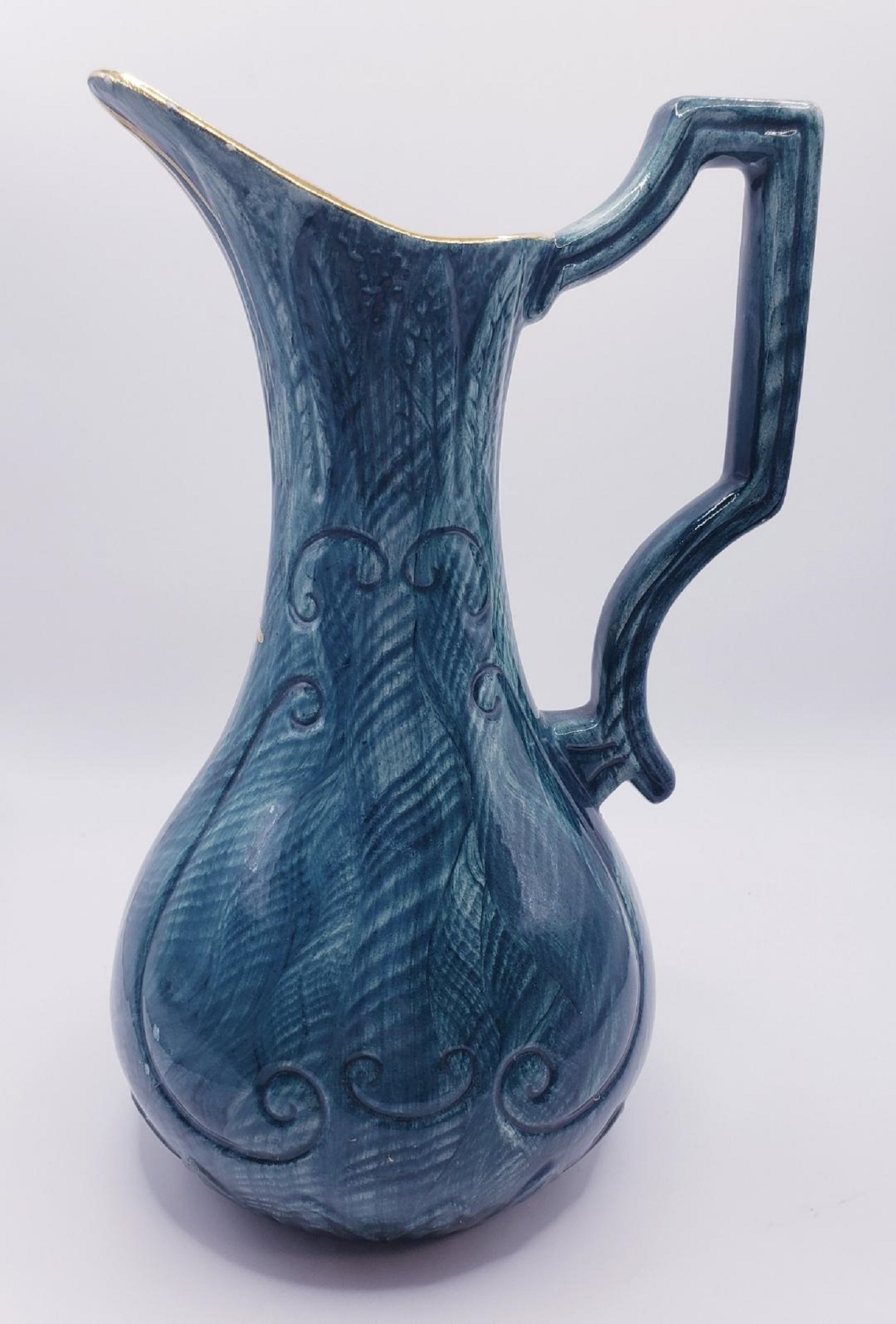 VTG Belgium H. Bequet Ewer Vase Hand Painted Peacock #133 | Property Room