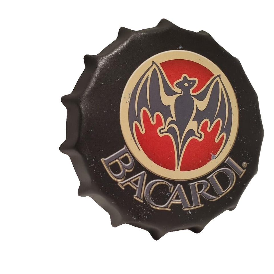Bacardi 8" Diameter Retro Vintage Bottle Top Wall Display Metal Sign ...
