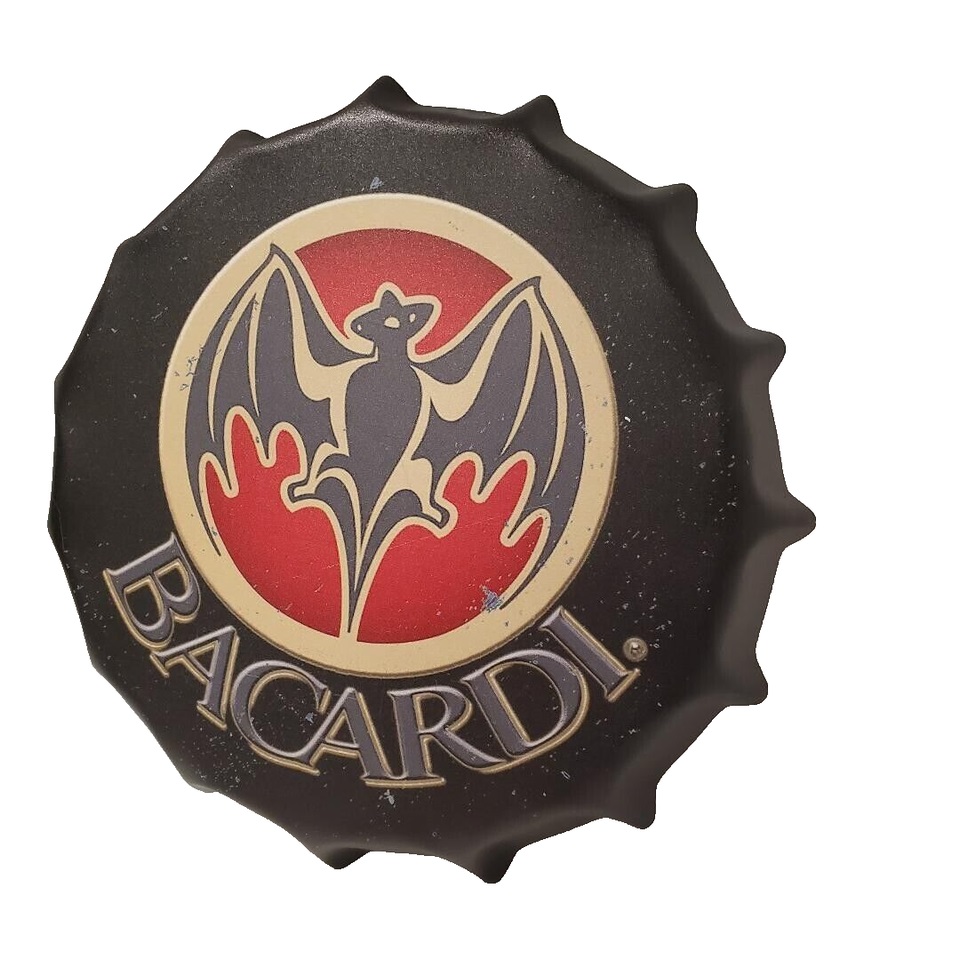 Bacardi 8" Diameter Retro Vintage Bottle Top Wall Display Metal Sign ...