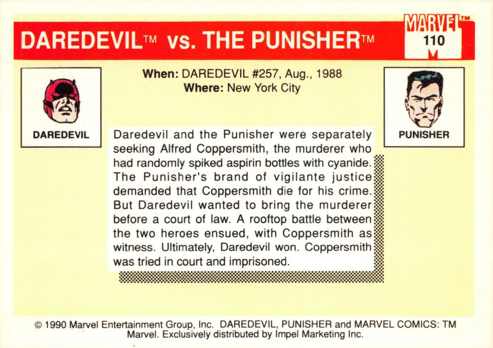 1990 Marvel Universe Series 1 Impel BASE Trading Card #110 DAREDEVIL VS ...