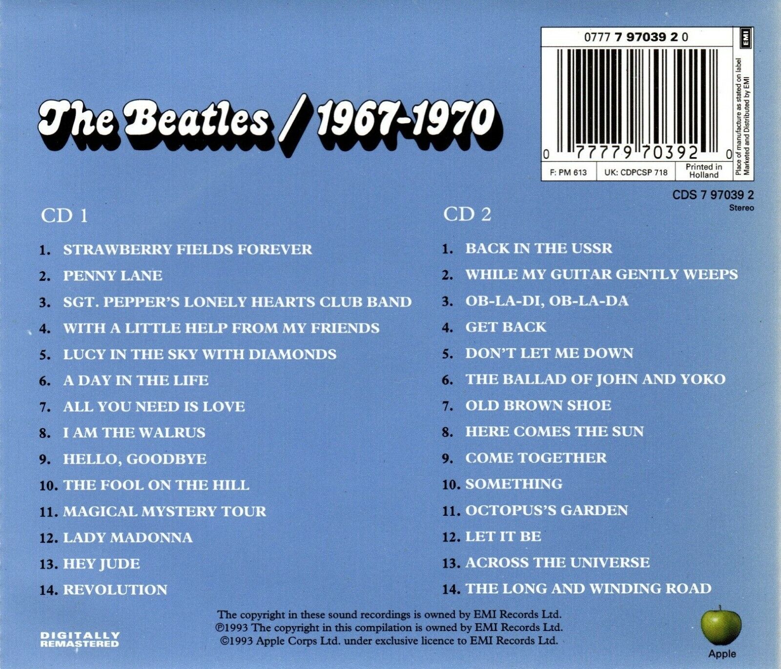 The Beatles 1967-70 Music CD Digitally Remastered 1993 | Property Room