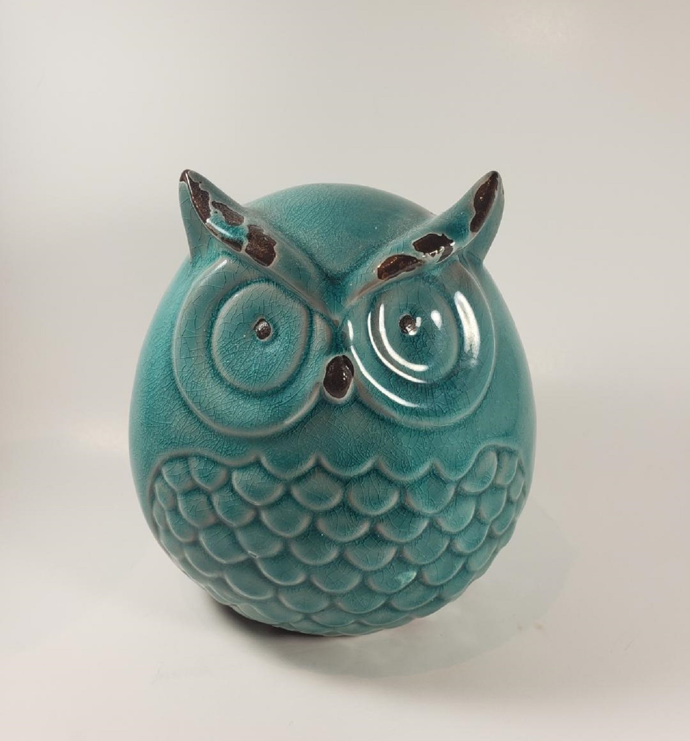 Handcrafted Ceramic Owl Statue Teal Blue | Property Room