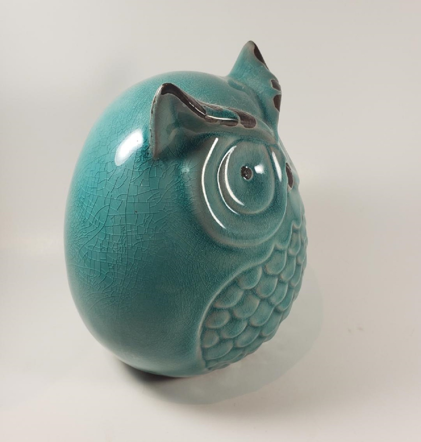 Handcrafted Ceramic Owl Statue Teal Blue | Property Room