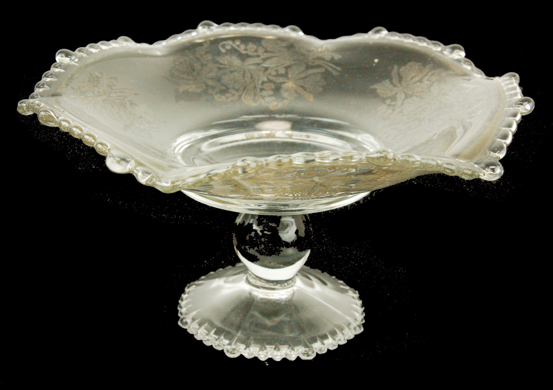 CIRCA 1940'S Sterling Silver Inlay Pressed Glass Pedestal Fruit Dish ...