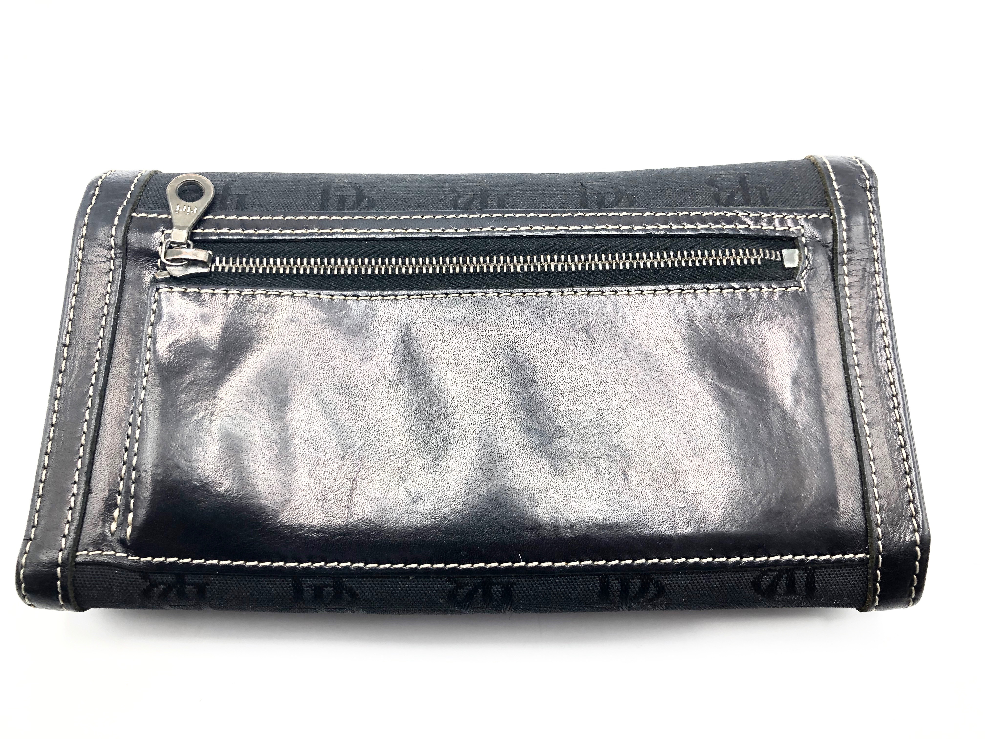 Dooney & Bourke Black Canvas Leather Trim Tri-fold ID Window Checkbook ...