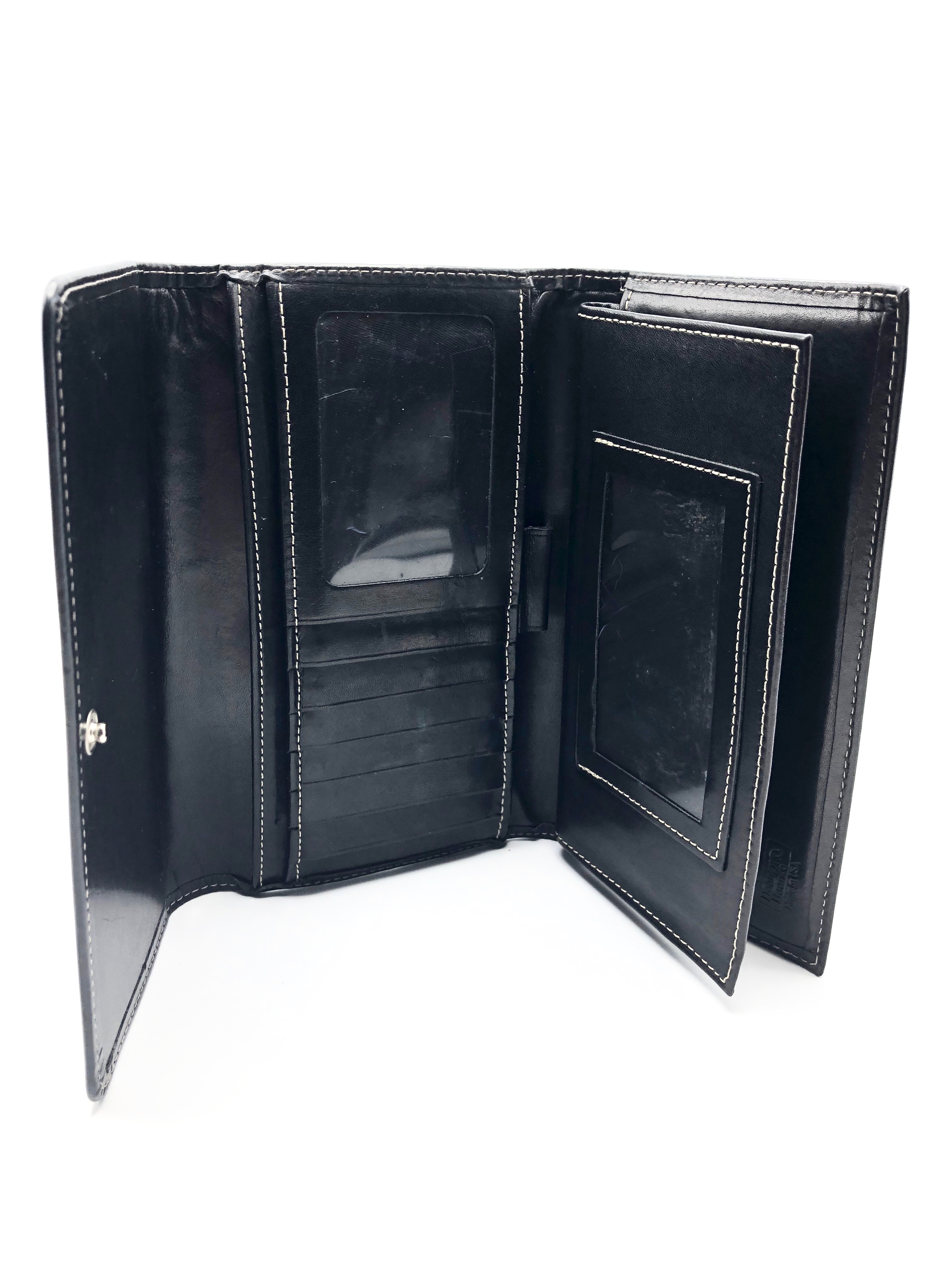 Dooney & Bourke Black Canvas Leather Trim Tri-fold ID Window Checkbook ...