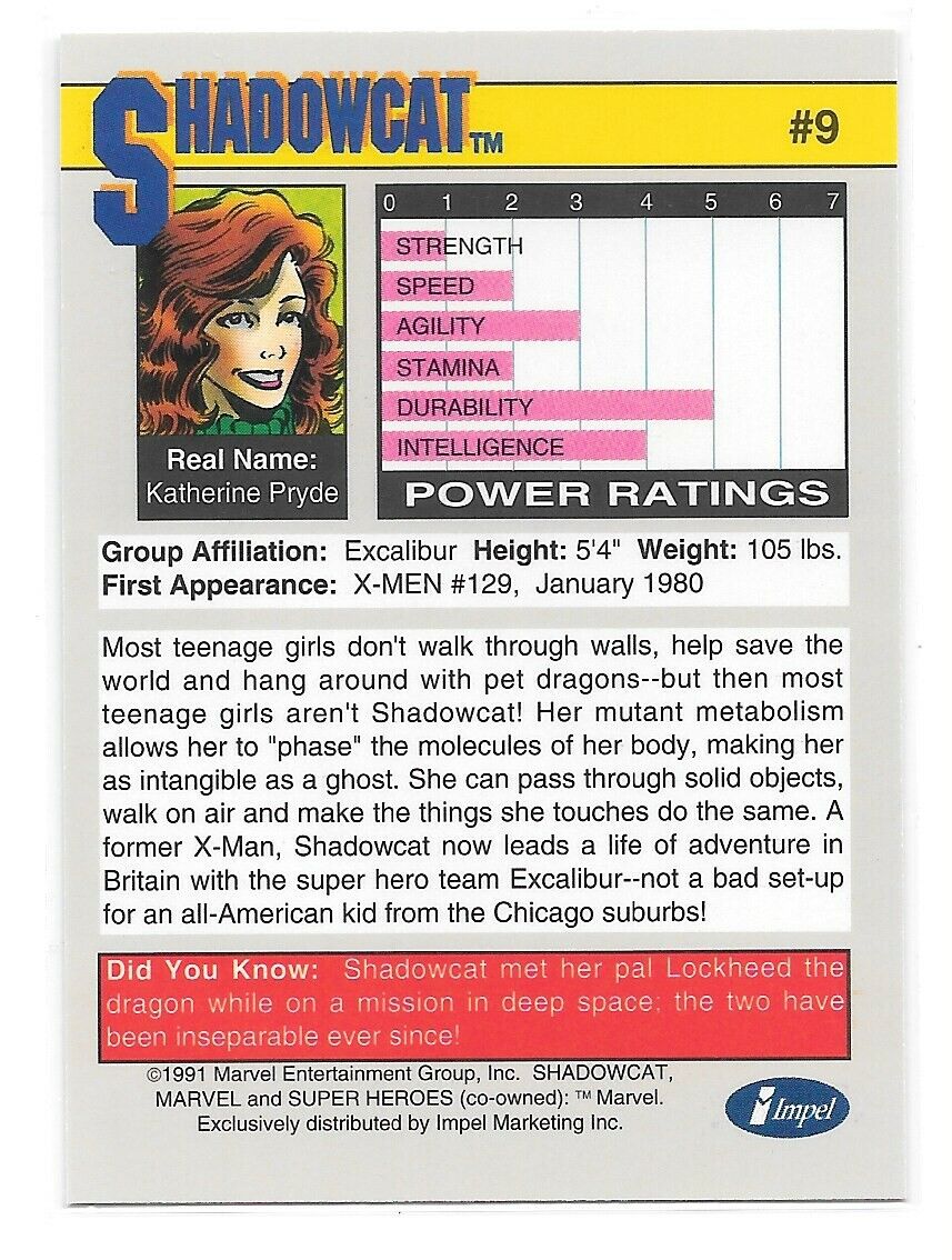 1991 Marvel Super Heroes Trading Card Series 2 Impel Shadowcat #9 ...
