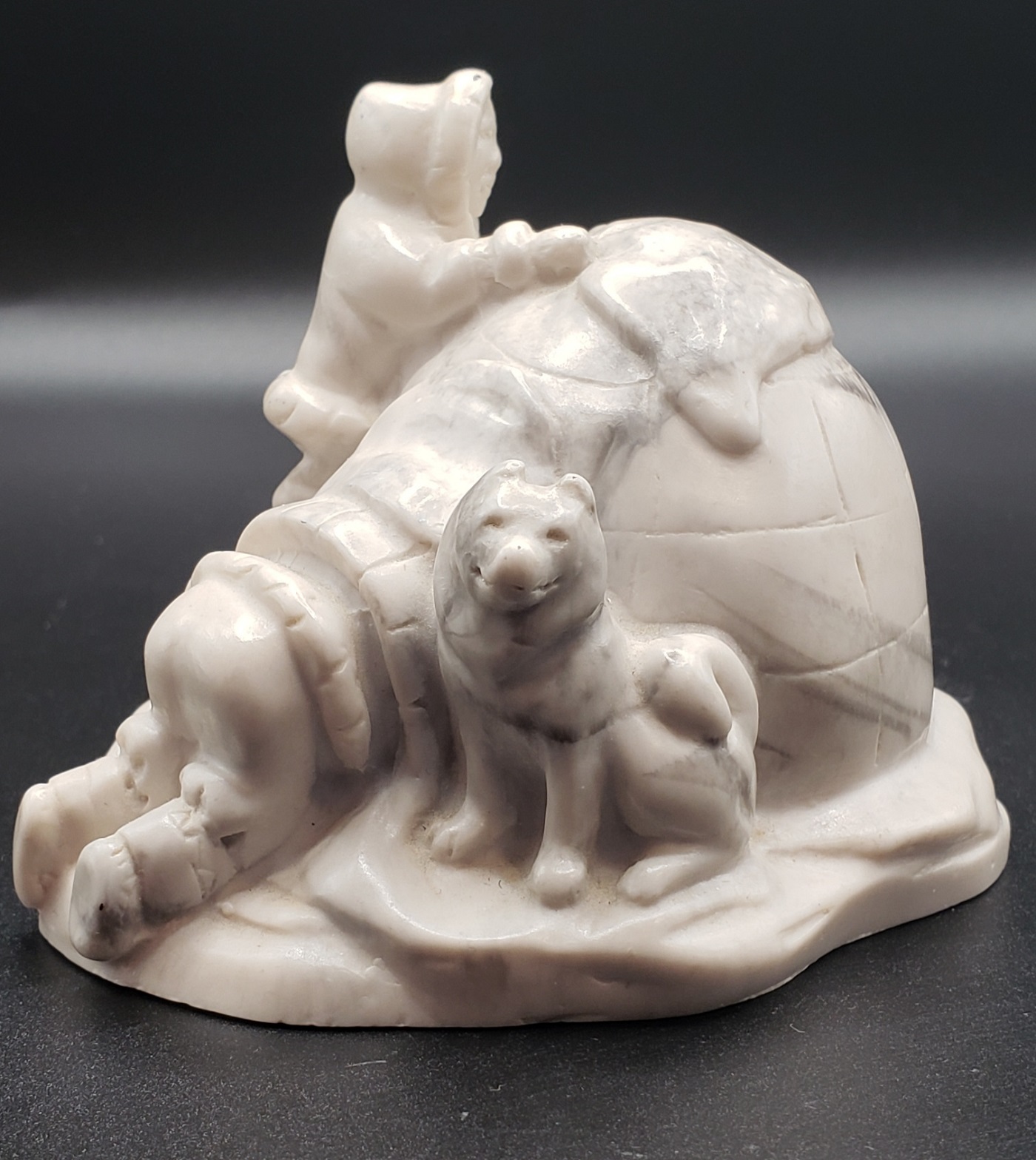 Vintage Pearlite Marblecraft Sculpture of Arctic Indigenous People with ...