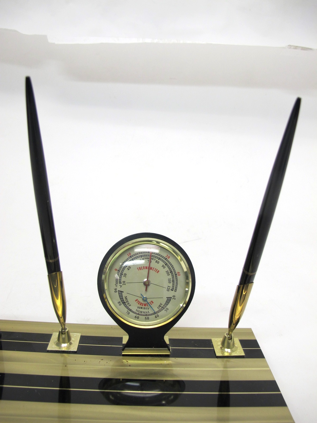 1960s Metal Desktop Pen Holder with Calendar, Date, And Barometer ...