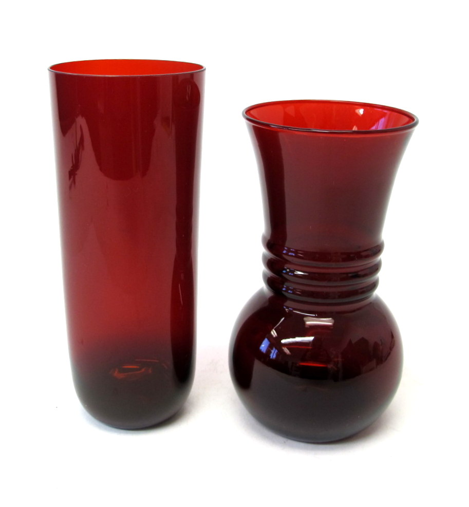 2 Ruby Red Glass Vases- Circa 1970's | Property Room