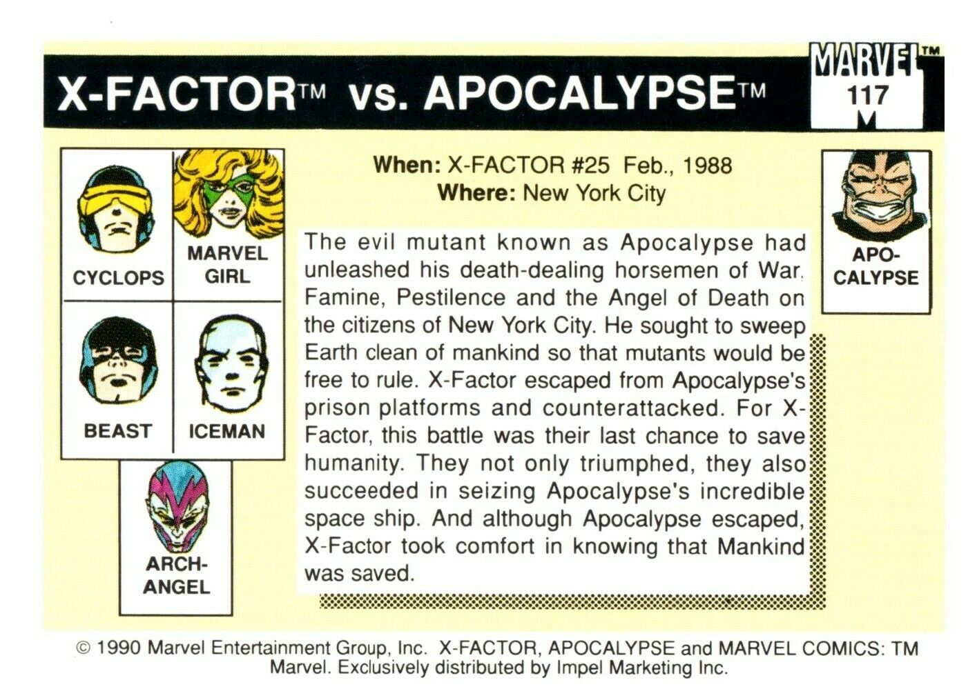 1990 Marvel Universe SERIES 1 X-Factor vs Apocalypse #117 impel Famous ...