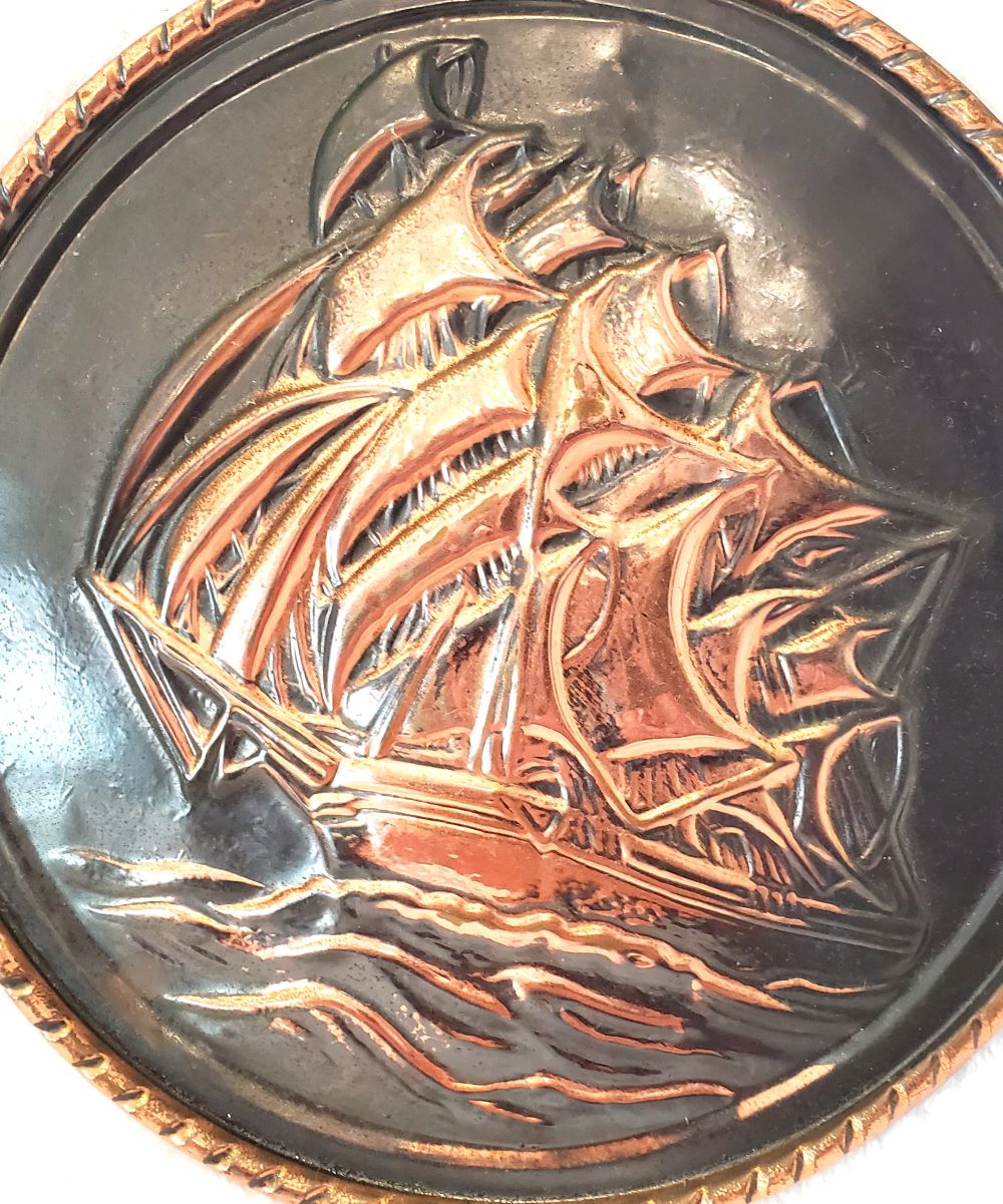 Vintage Hand Hammered Holland Copper Ship Round Wall Art | Property Room