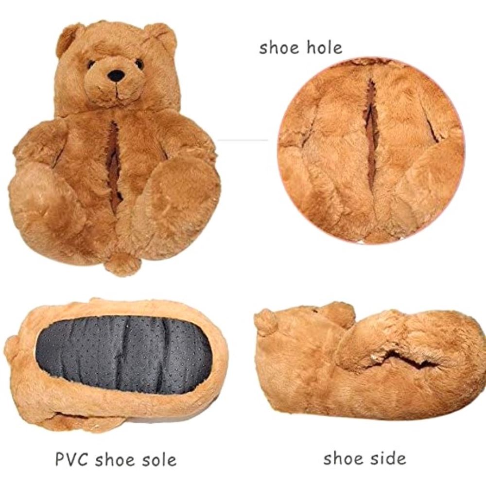 Women Plush Teddy Bear Slippers Red Size 6/7 | Property Room