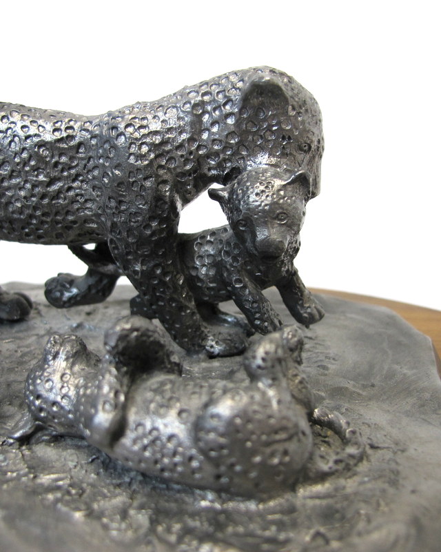 Vintage Hand Crafted Pewter Leopard and Cubs by Michael Ricker ...