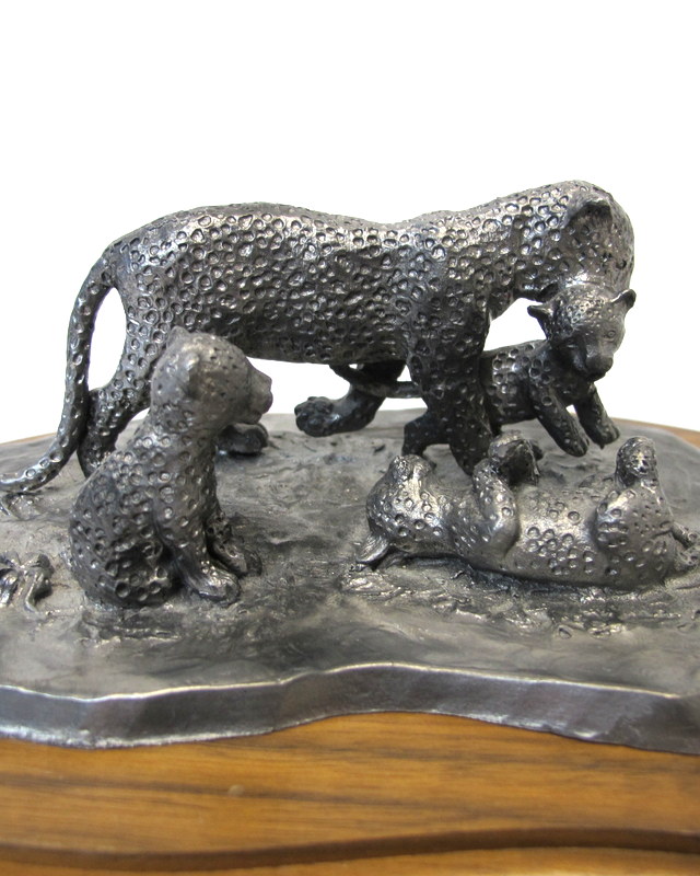 Vintage Hand Crafted Pewter Leopard and Cubs by Michael Ricker ...