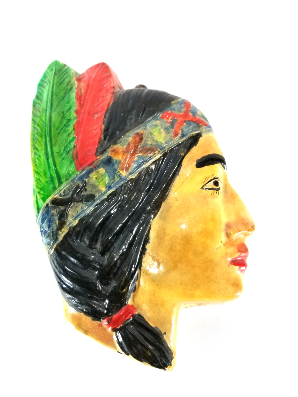 Vintage Hand Painted Pottery Wall Hanging of Native American | Property ...