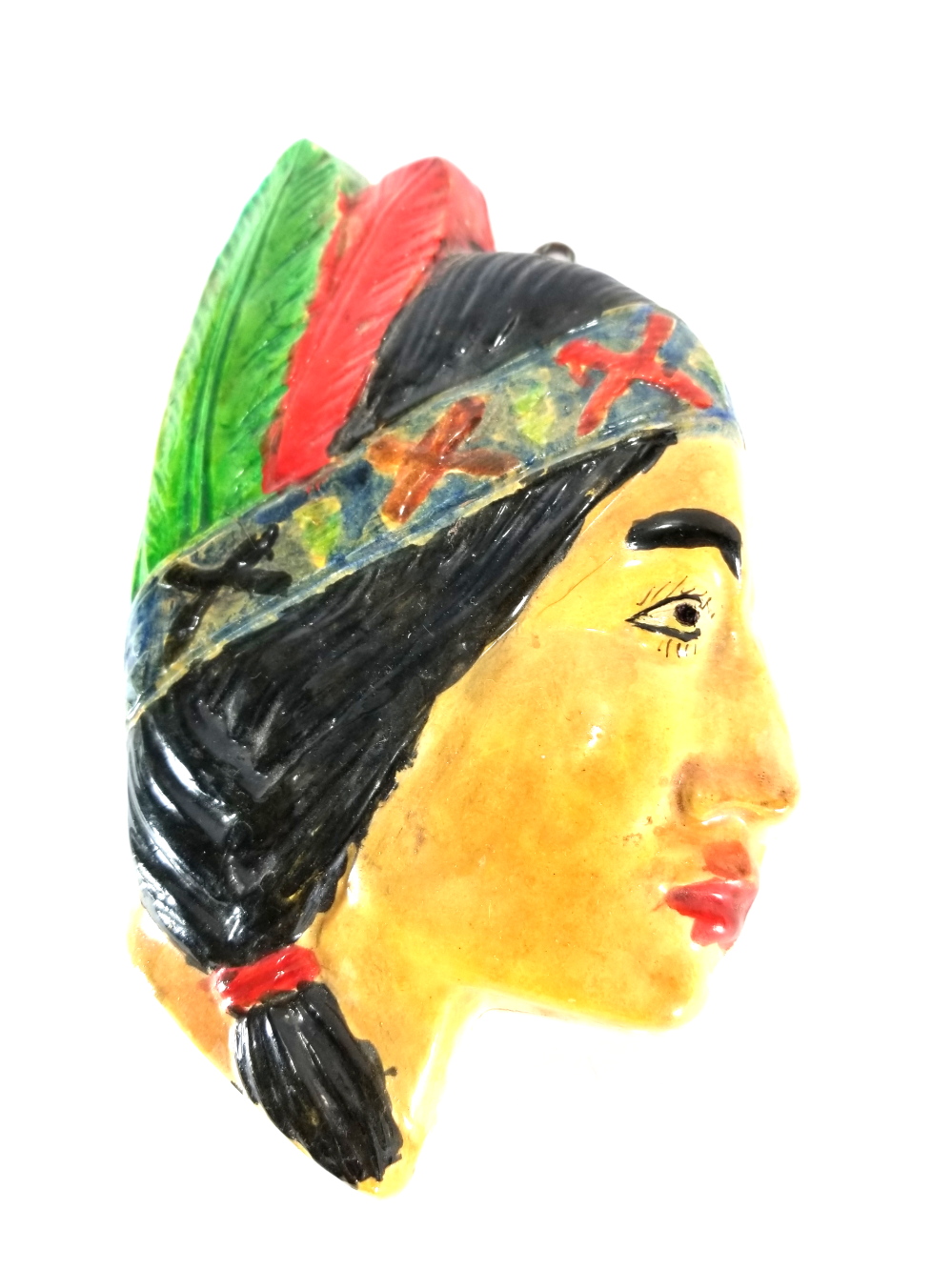 Vintage Hand Painted Pottery Wall Hanging of Native American | Property ...