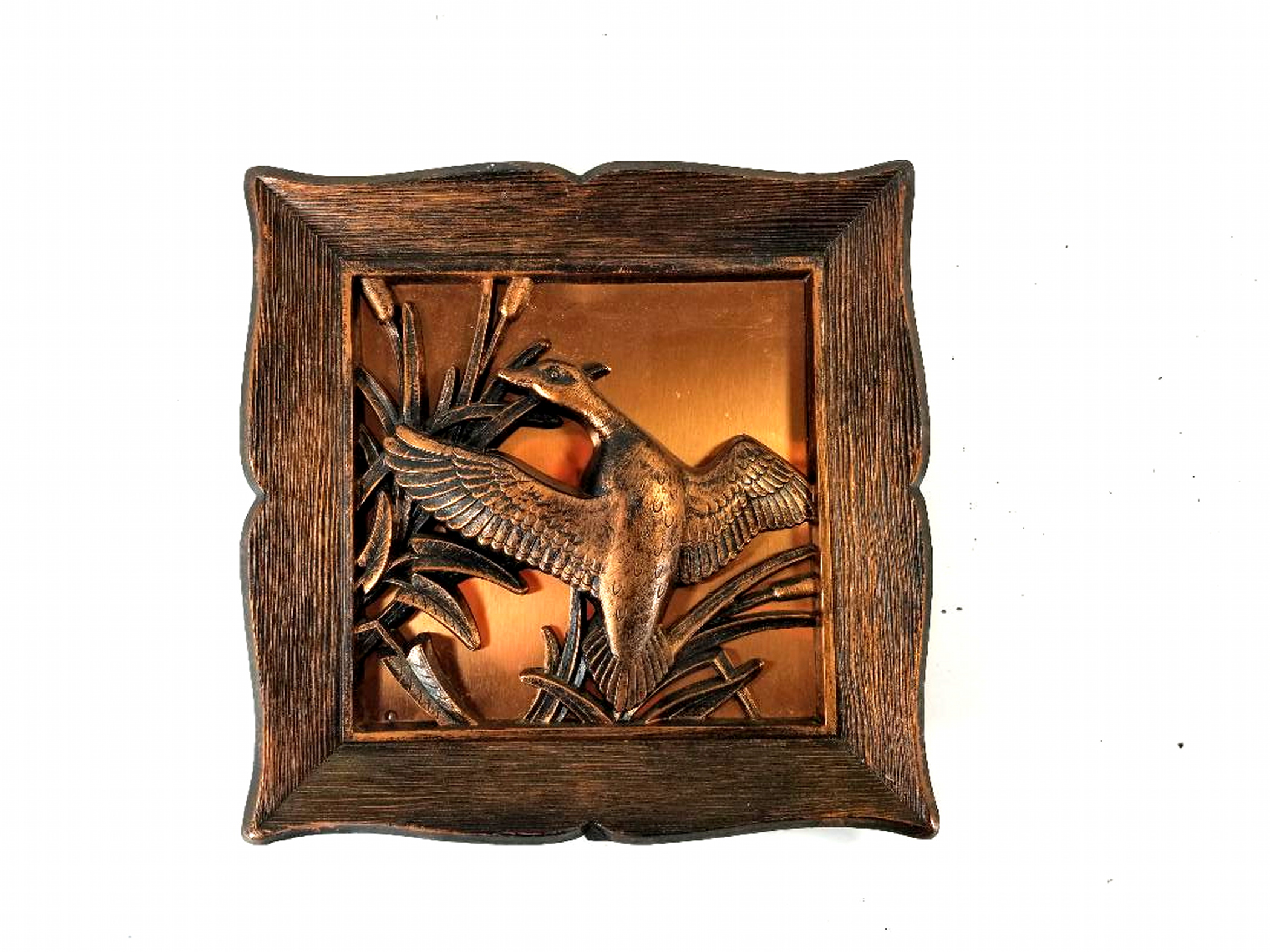 Vintage Framed Hand Carved Copper 3D Bird Sculpture | Property Room