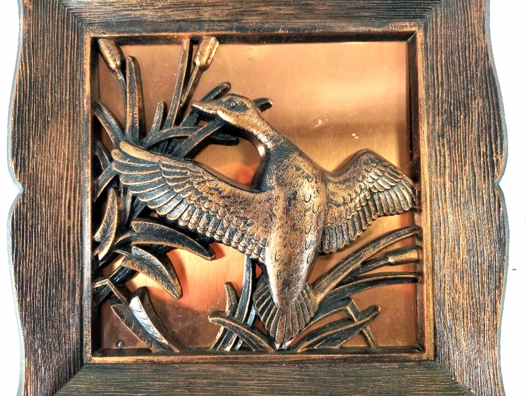 Vintage Framed Hand Carved Copper 3D Bird Sculpture | Property Room