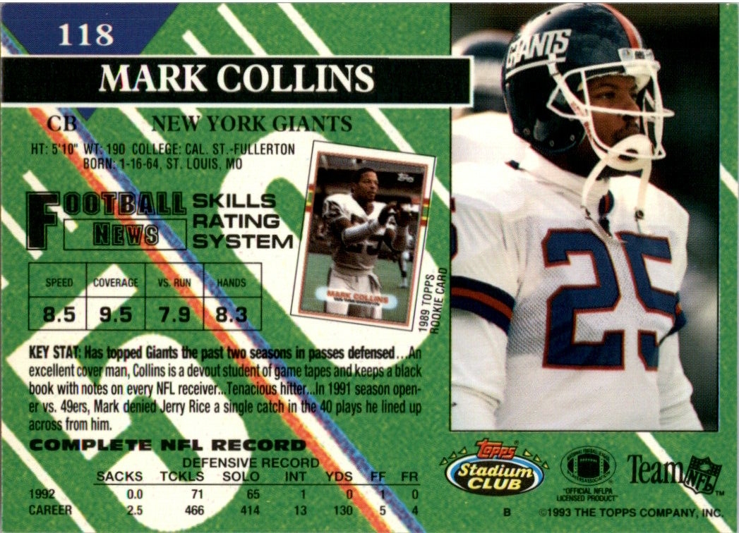 1993 Stadium Club Football Super Team Super Bowl Parallel #118 Mark ...