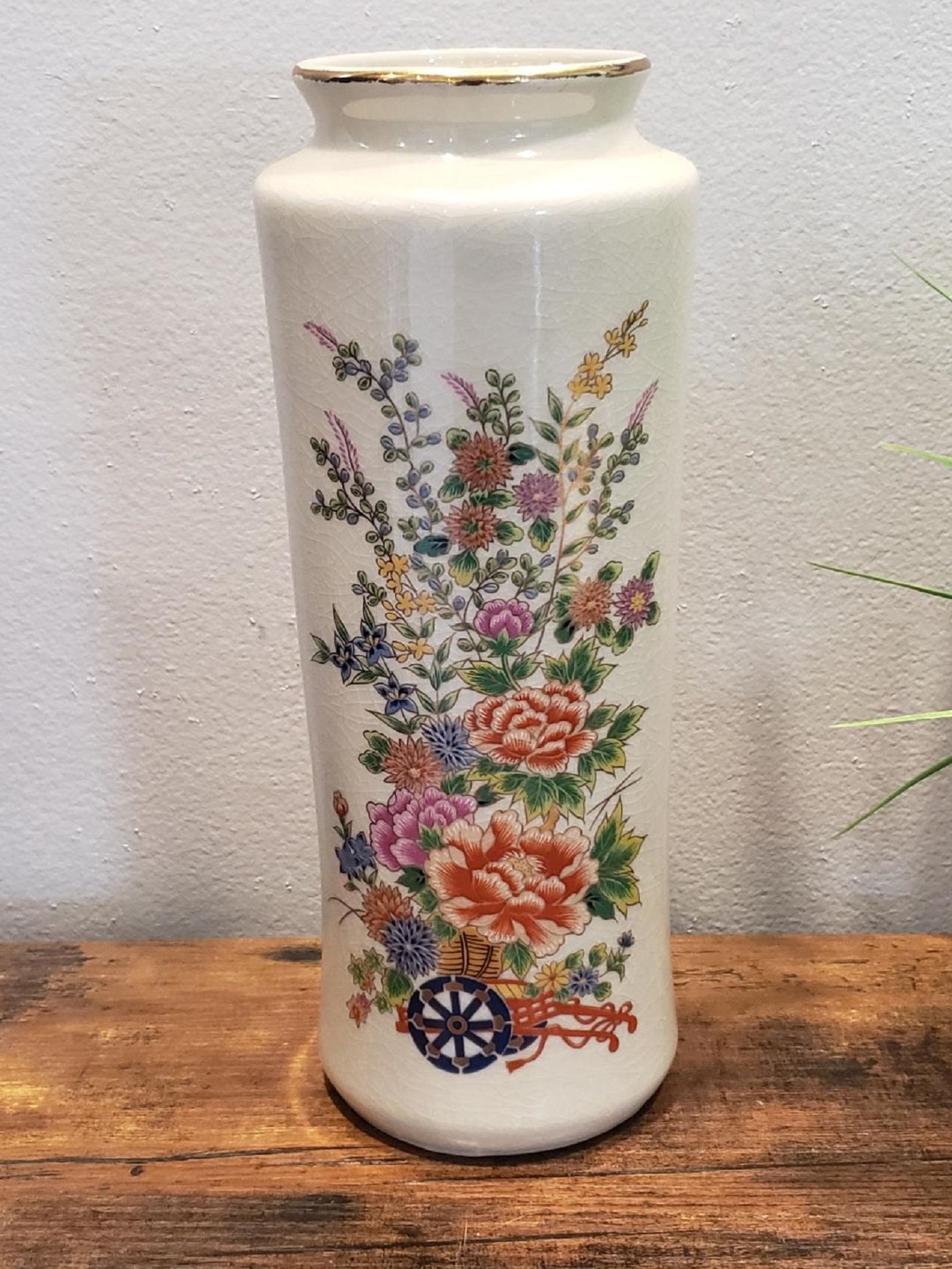 VTG Tall Flower Motif Ceramic Glazed Vase 10.5" - Made in Japan ...