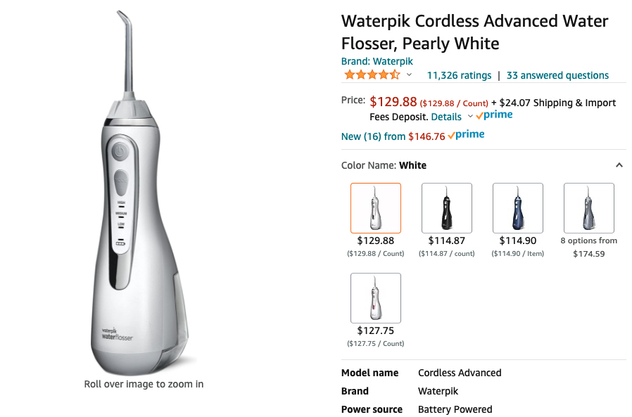 Waterpik Cordless Advanced Water Flosser, Pearly White | Property Room