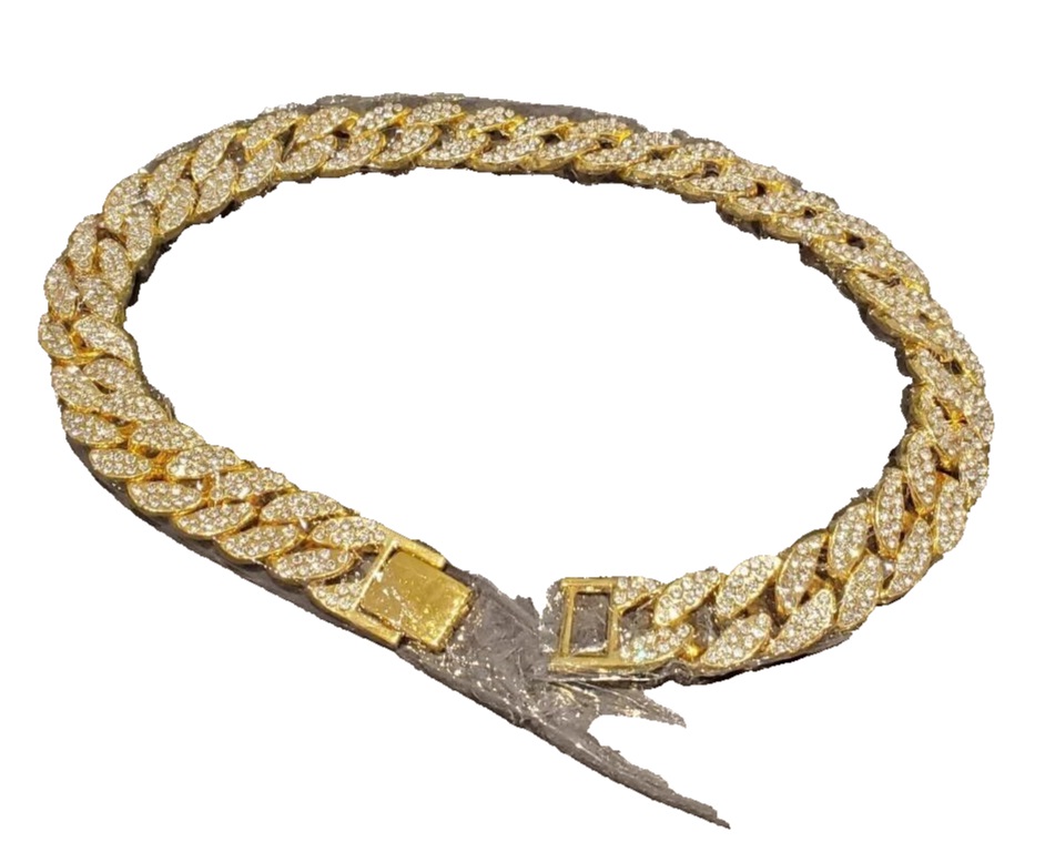 Men's 18K Gold Plated Cuban Chain Diamond Dust Cut Hip Hop Necklace 15 ...