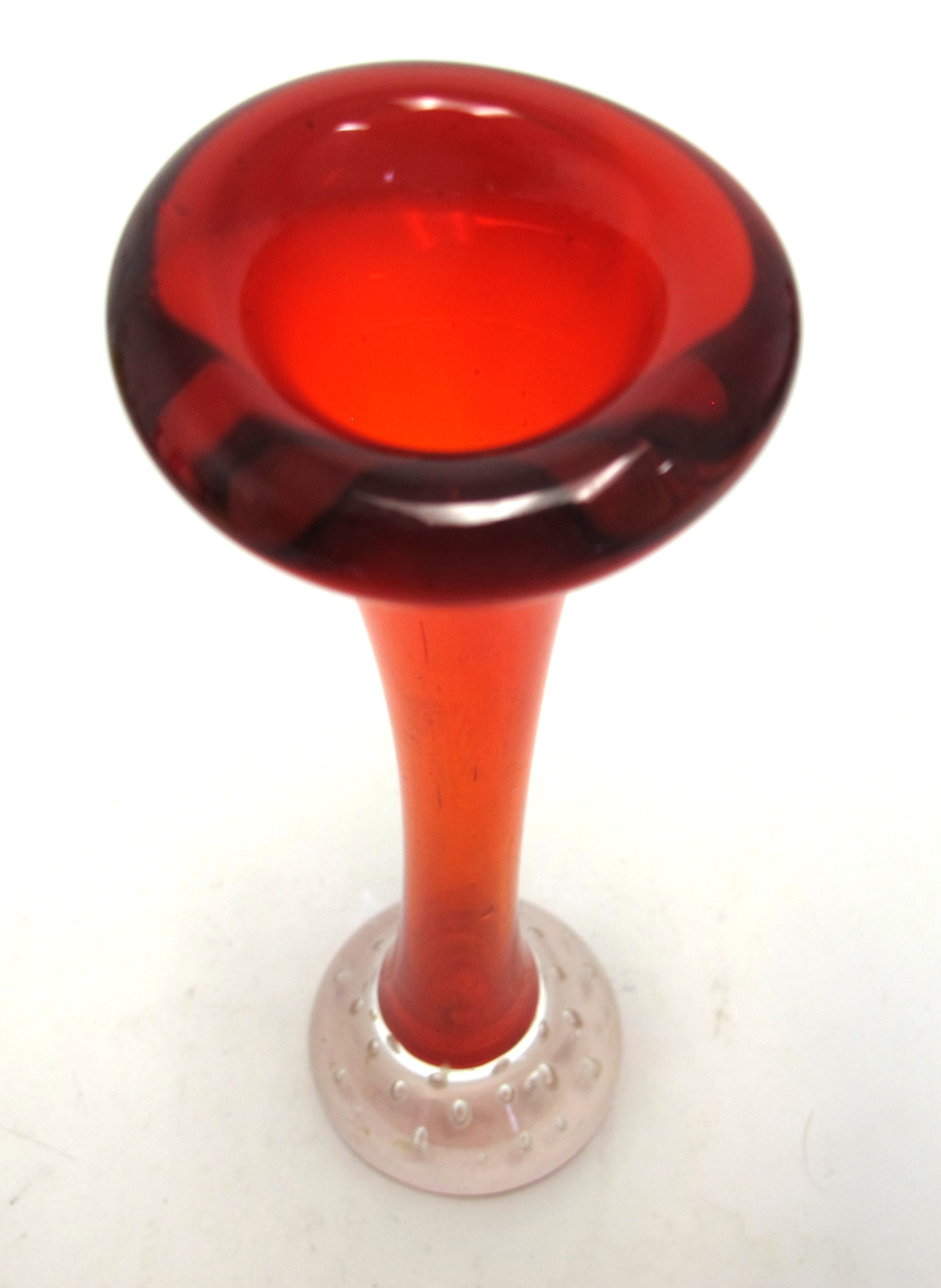 Murano Red and Clear Bubbled Art Glass Flower Stem Vase | Property Room