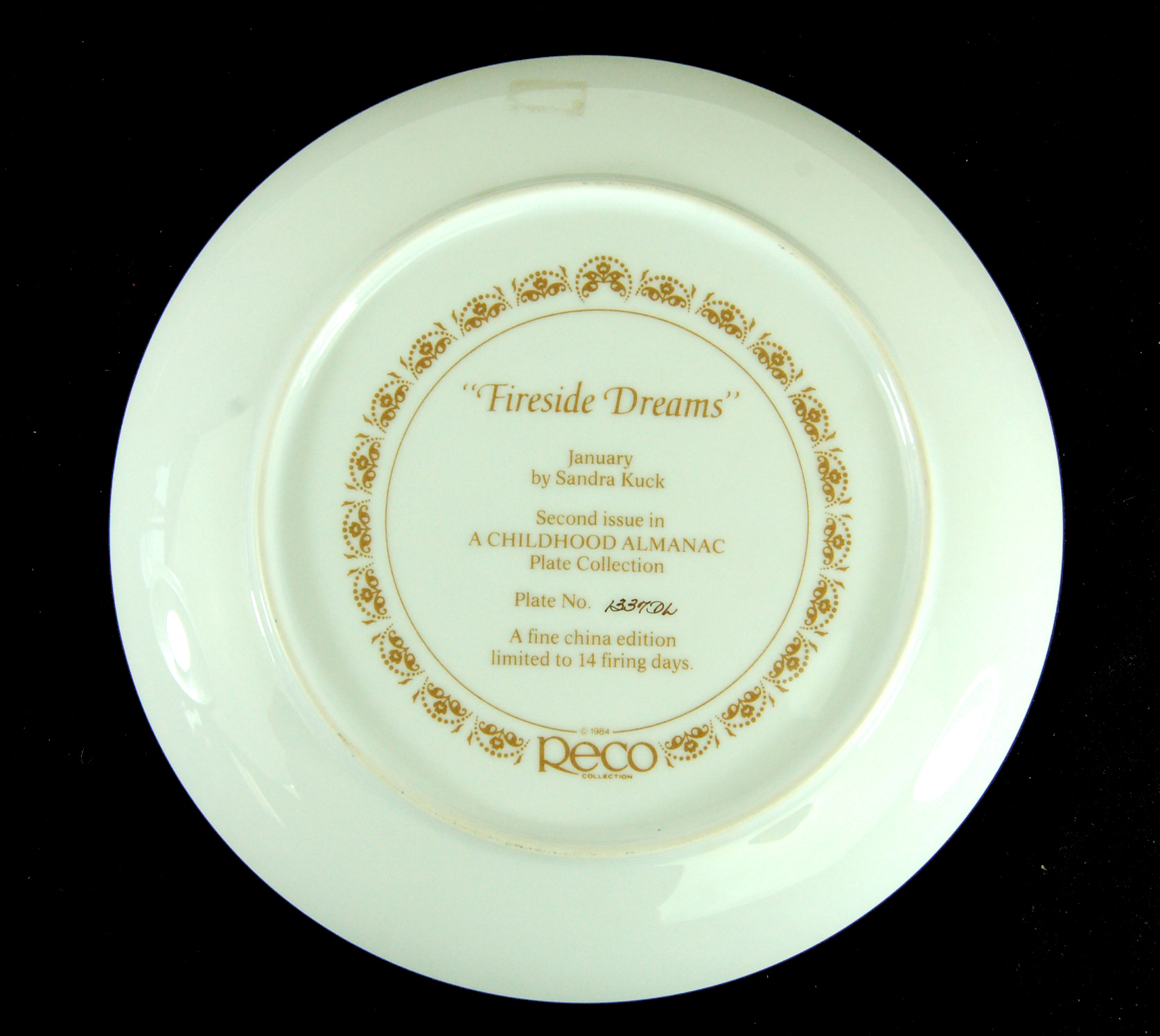 ARTISAN COLLECTORS PLATE - RECO Fine China - "Fireside Dreams" By ...