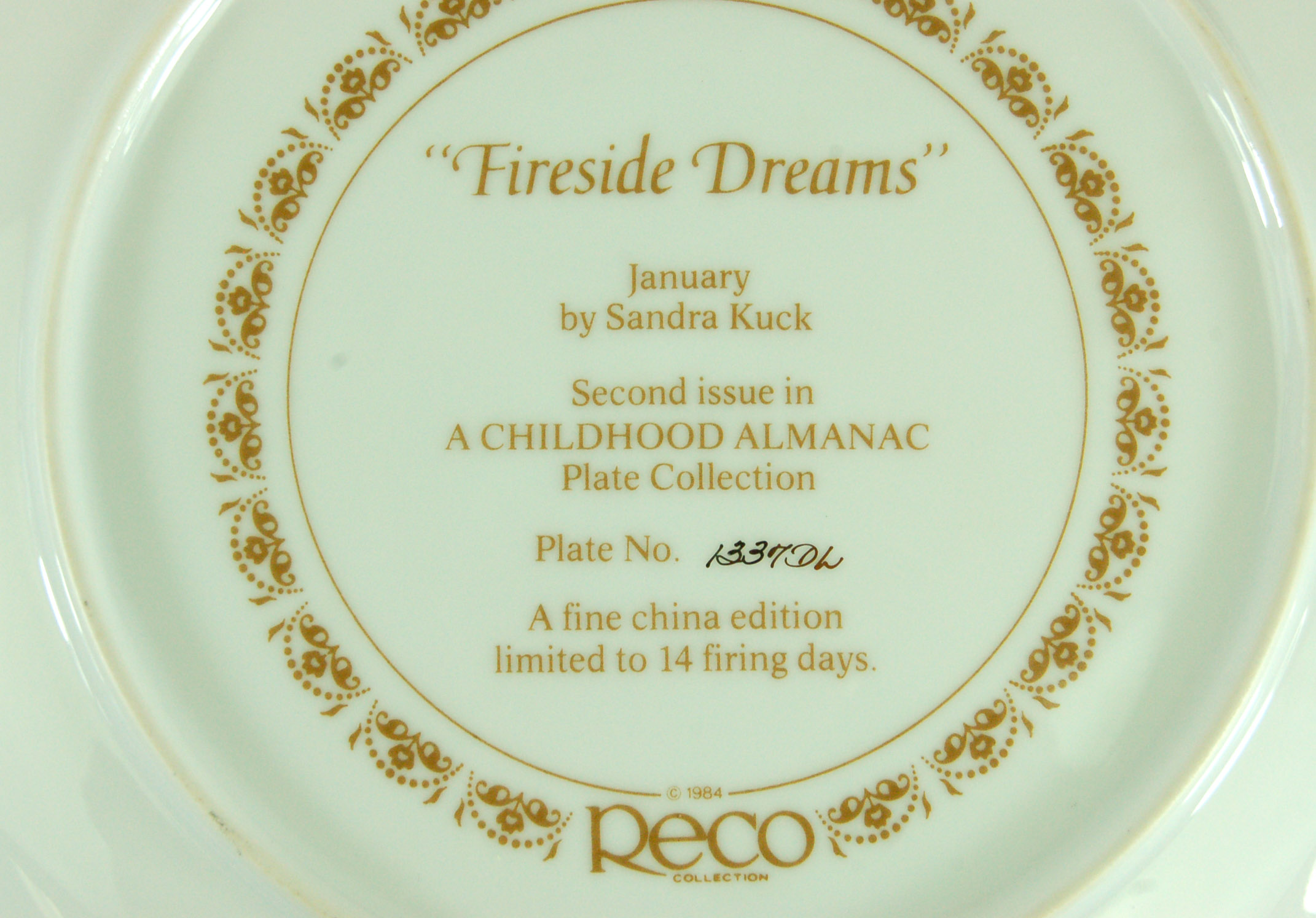 ARTISAN COLLECTORS PLATE - RECO Fine China - "Fireside Dreams" By ...