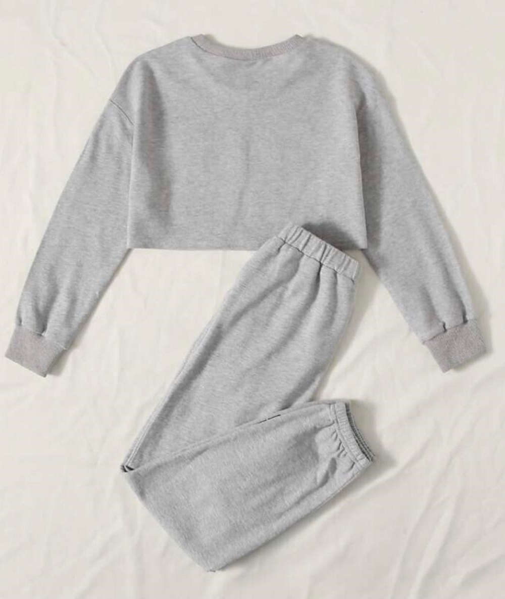 SHEIN Girls Drop Shoulder Letter Graphic Crop Pullover & Joggers Set ...