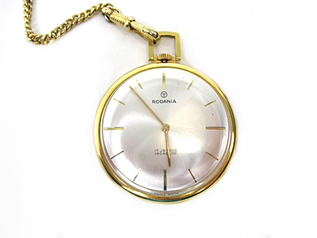 Gold Filled Rodania Windup Pocket Watch with Chain c. 1960s | Property Room