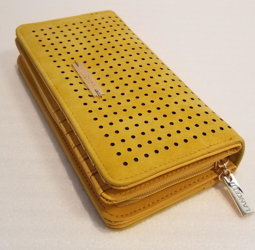 Mustard Vegan Leather Laser-Cut Wallet - Lancetti | Property Room