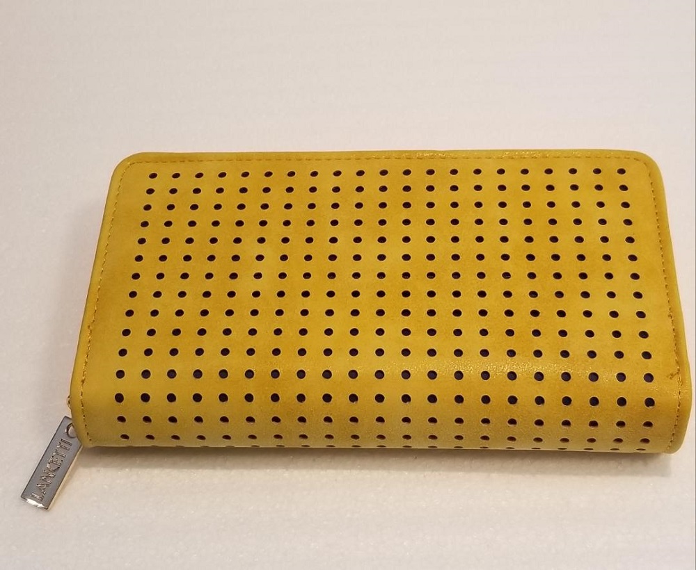 Mustard Vegan Leather Laser-Cut Wallet - Lancetti | Property Room