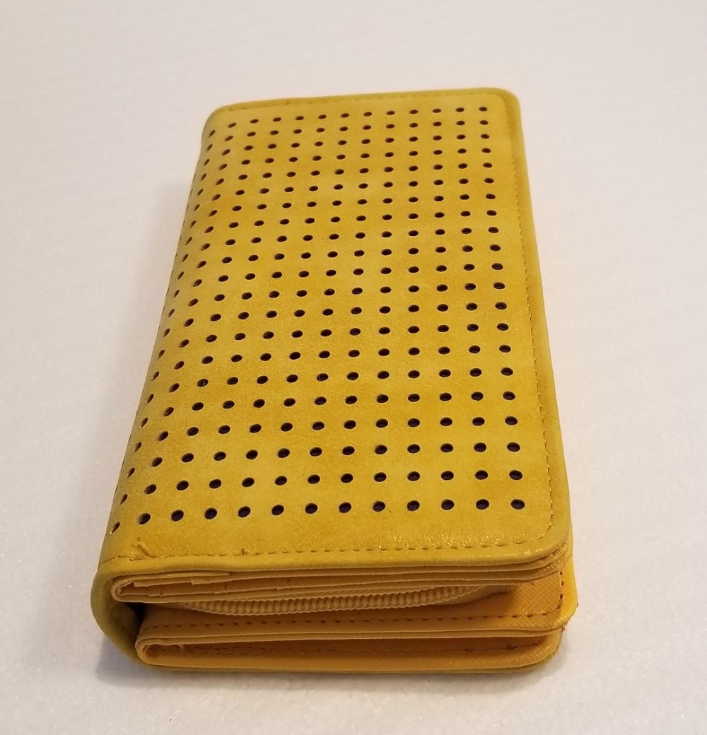Mustard Vegan Leather Laser-Cut Wallet - Lancetti | Property Room