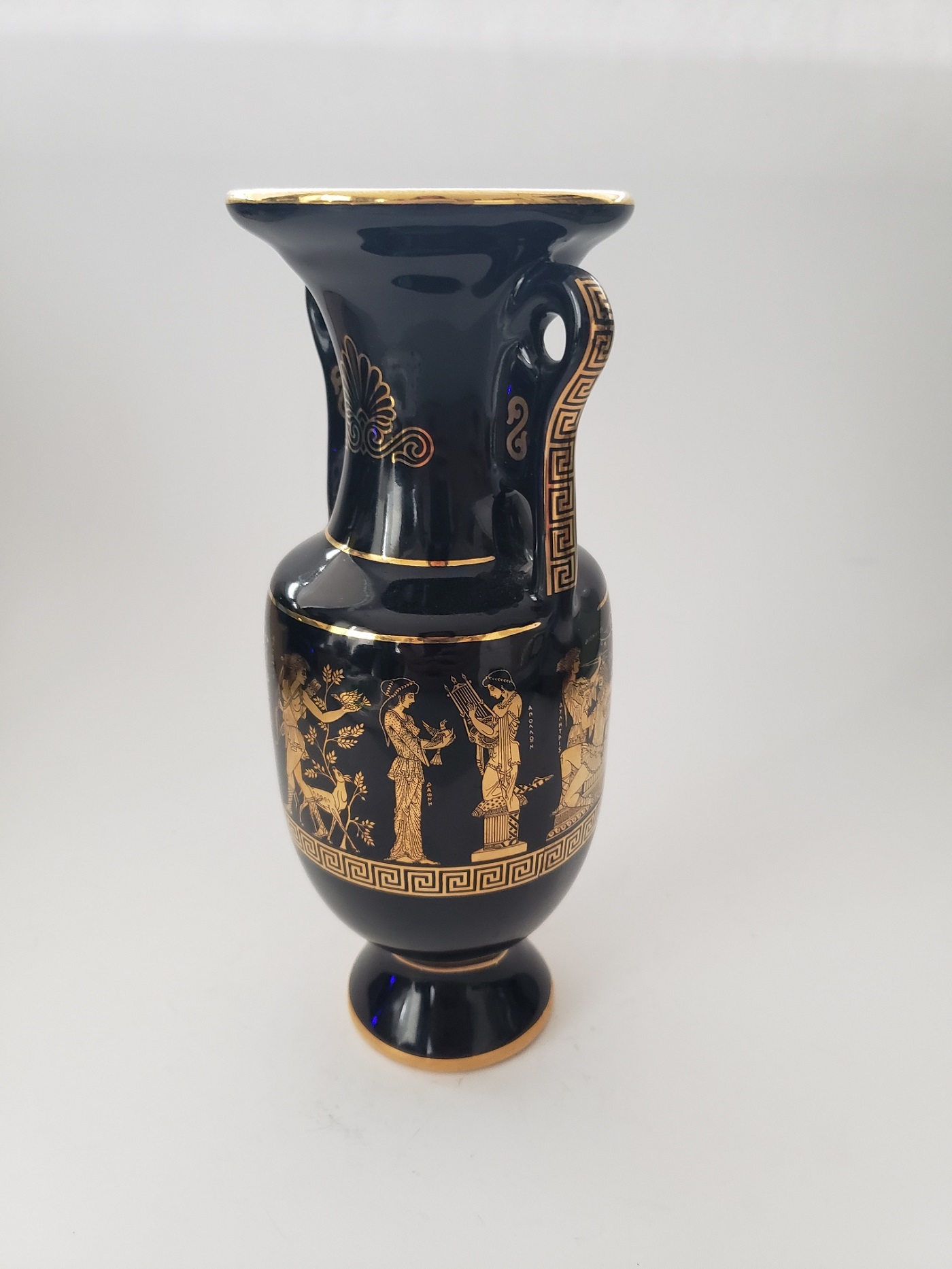 VTG Hand Made Black 24K Gold Greek Mythology Design Pottery Vase 9 ...