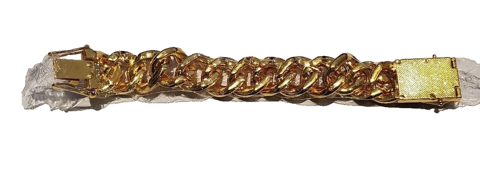 Men's 18K Gold Plated Cuban Chain Diamond Dust Cut Hip Hop 7" Bracelet ...