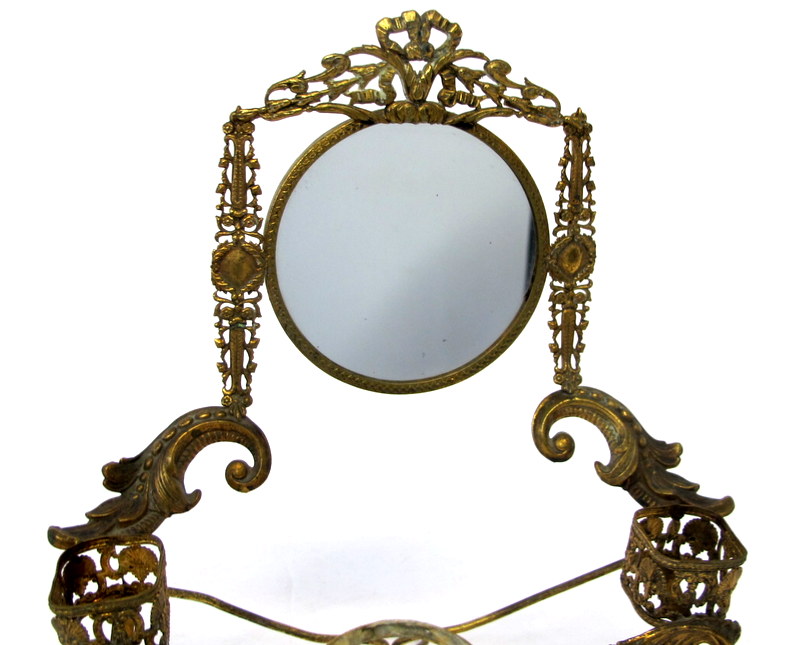 Antique Brass Dresser Vanity Mirror Set with Perfume and Ring holders ...