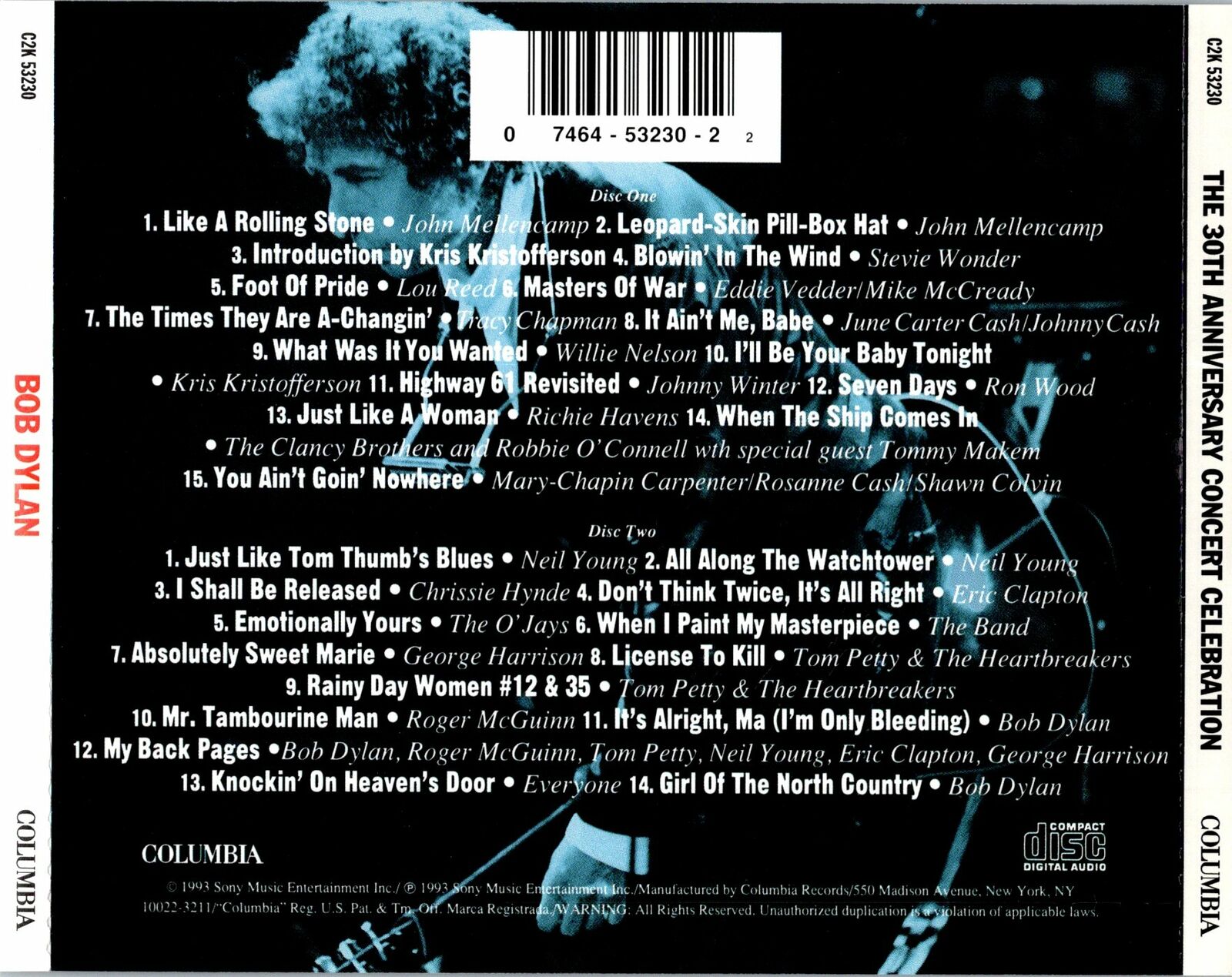 Bob Dylan The 30th Anniversary Concert Celebration (1993 Sony) Double Audio CD | Property Room