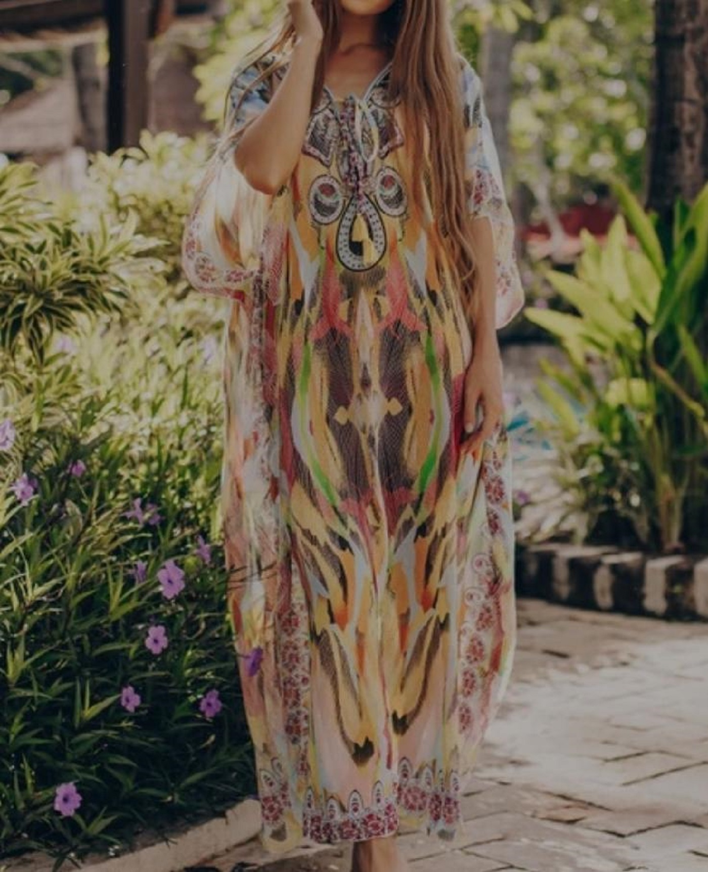 Women Multi-color Tassel Front Sheer Maxi Dress Beachwear Cover Ups Sz ...