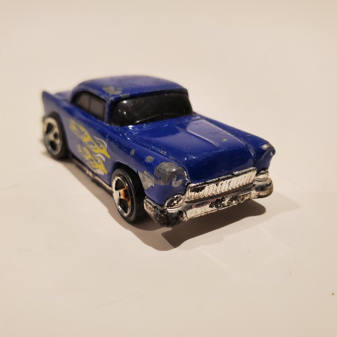 Vintage 1998 Hot Wheels Mattel 55 CHEVY BEL AIR BLUE Yellow Flames Hot ...